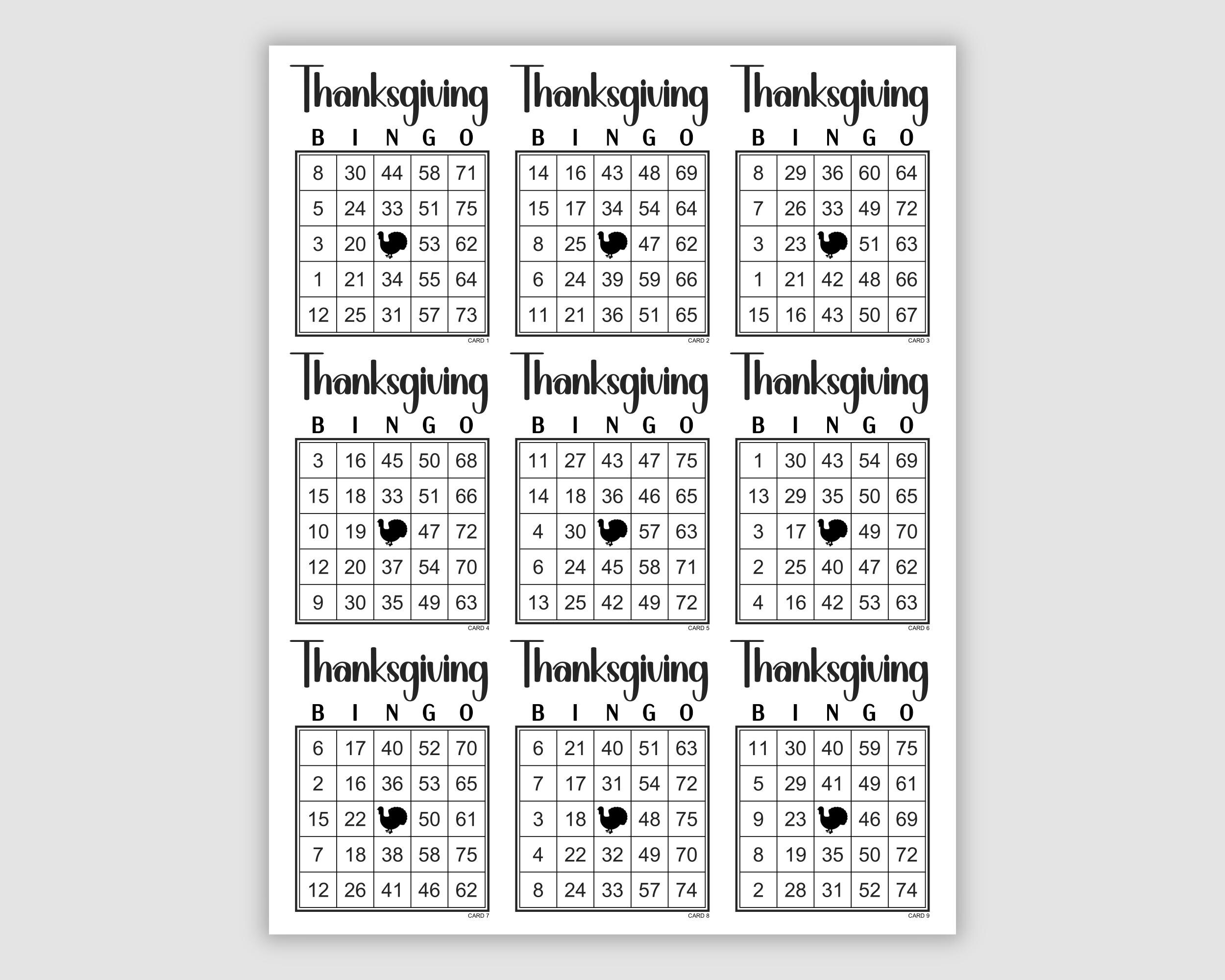 500 Thanksgiving Bingo Cards PDF Download, 1, 2, 4, 6, and 9 per Page ...