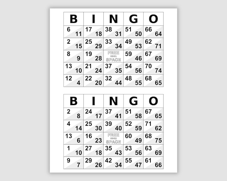 1000 Double Bingo Cards Pdf Download, 1, 2, and 4 per Page, Instant ...