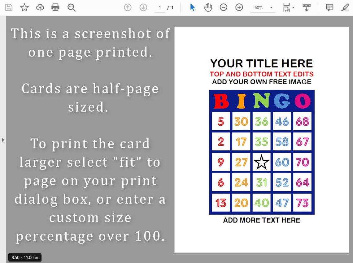 Editable 500 Card Bingo Template, Edit Text at Top and Bottom, Add Your ...