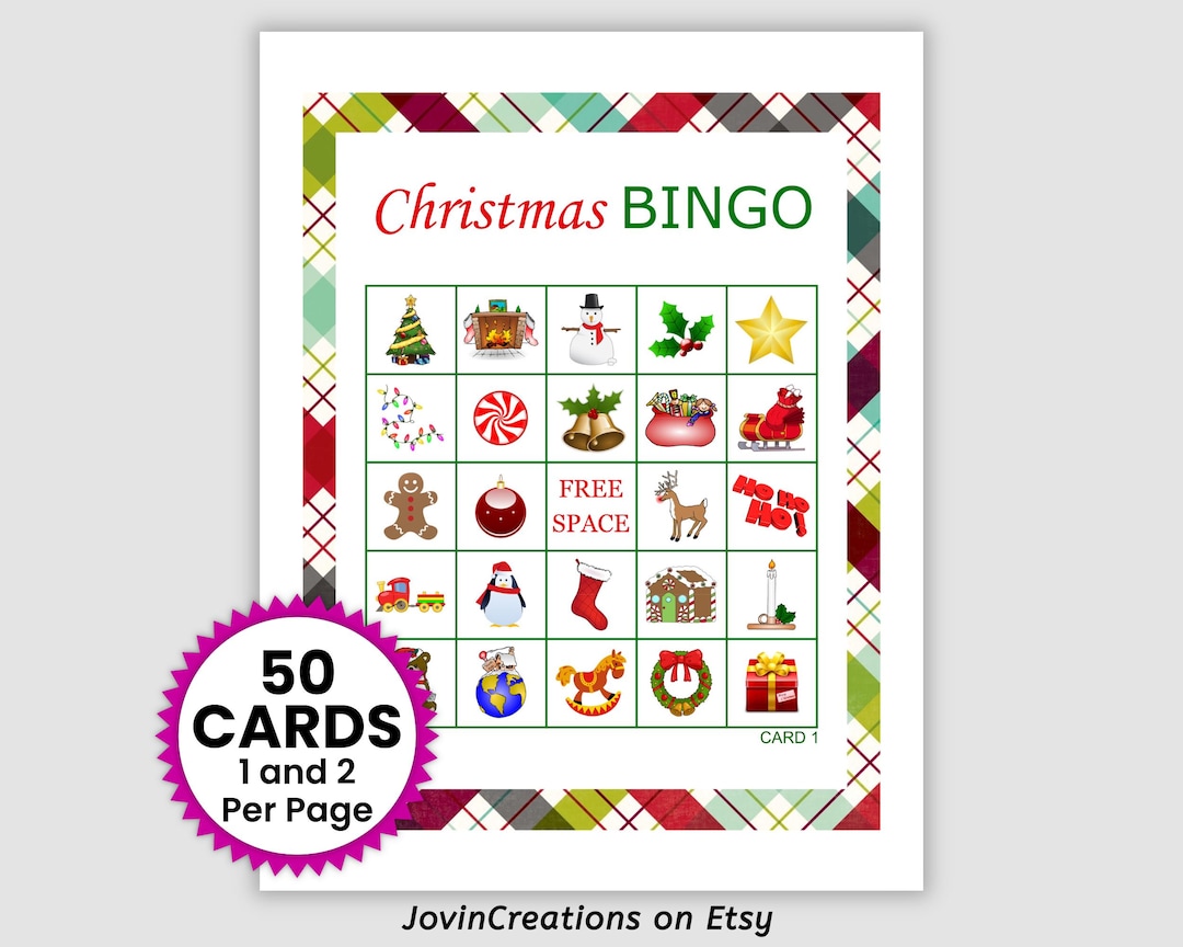 50 Christmas Bingo Cards Pdf Download, 1 and 2 per Page, Printable ...