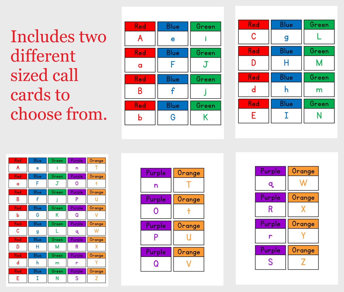 200 Color Alphabet Bingo Cards Pdf Download 1 per Page - Etsy