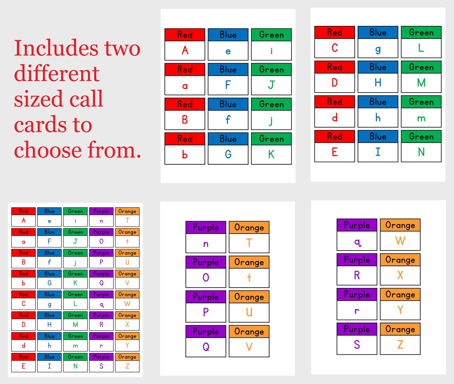 200 Color Alphabet Bingo Cards Pdf Download 1 per Page - Etsy
