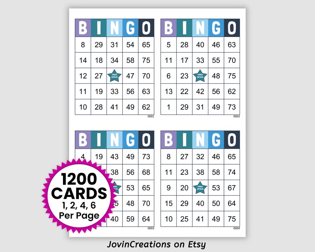 1200 Bingo Cards Pdf Download, 1, 2, 4, and 6 per Page, Instant ...