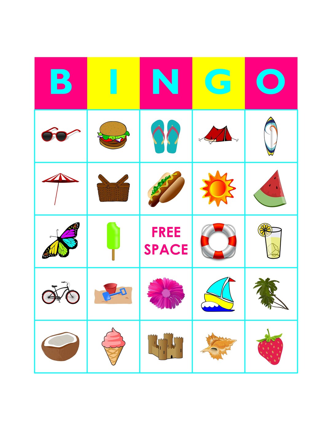 Summer Bingo Cards, 100 Cards, 1 per Page, PDF Download, Instant ...