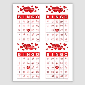 1000 Valentine’s Day Bingo Cards Pdf Download, 1, 2, and 4 per Page ...