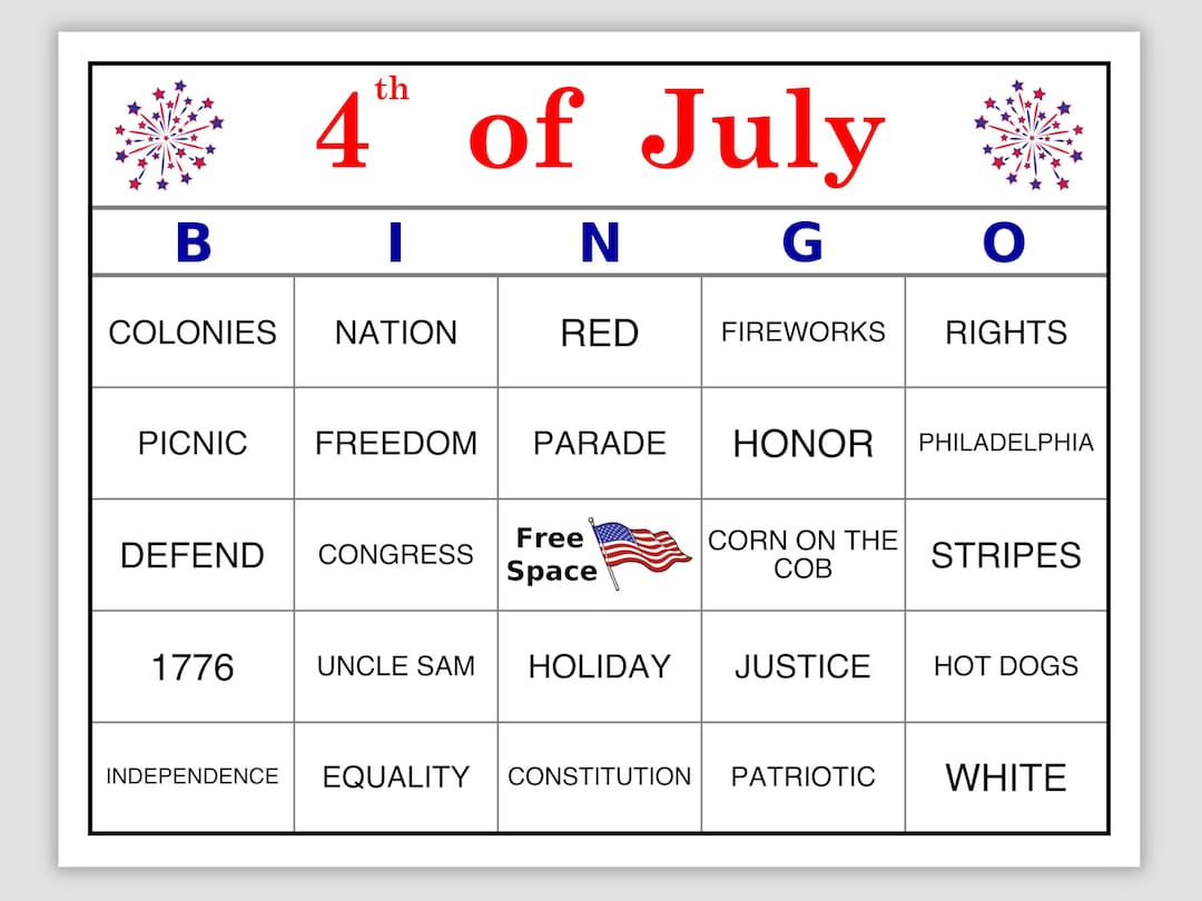 100 Fourth of July Bingo Cards, Pdf Download, 1, 2, and 4 per Page, 50 ...