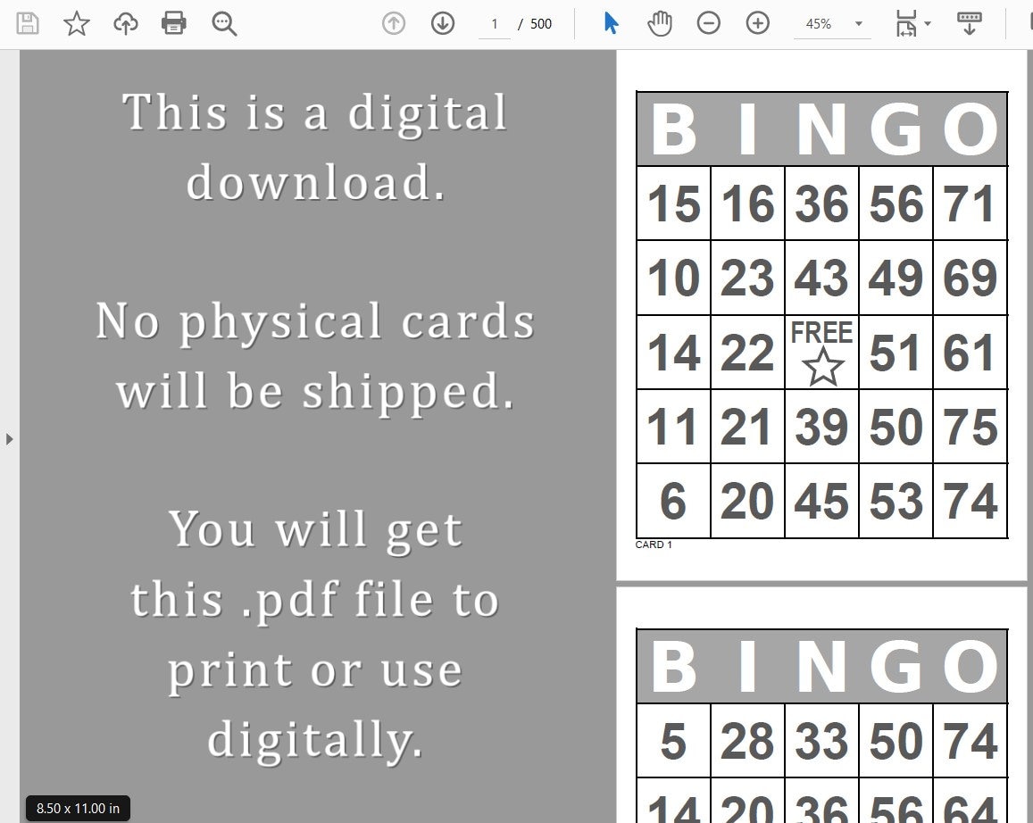 500 Bingo Cards Pdf Download, 1, 2, and 4 per Page, Jumbo Large Print ...
