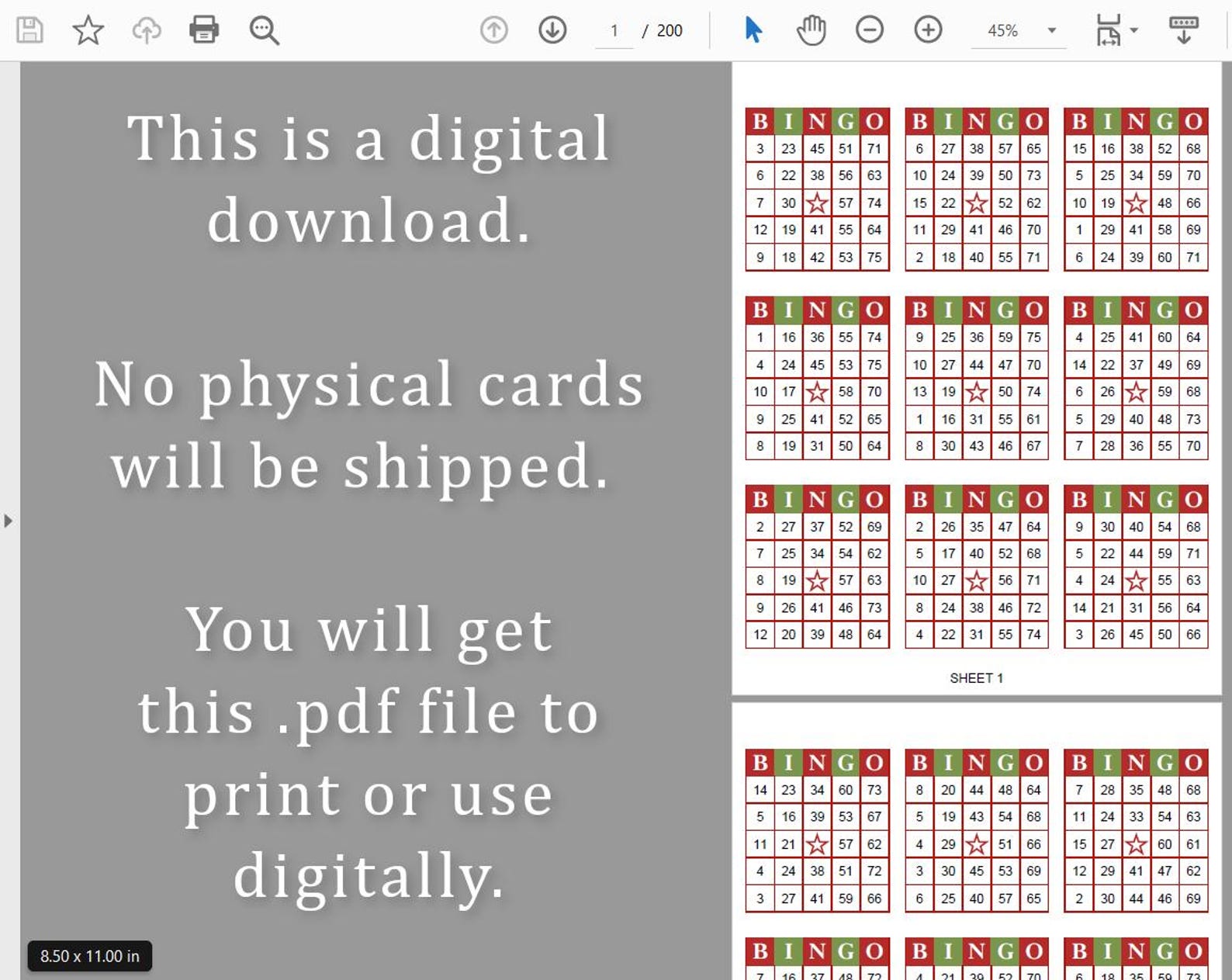 1800 Bingo Cards Pdf Download, 200 Sheets, 9 per Page, Instant ...