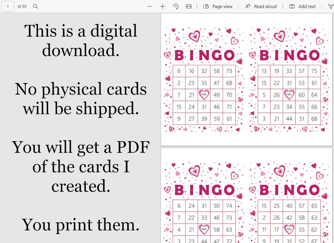Valentine's Day Bingo Cards 100 Cards Prints 2 per Page - Etsy