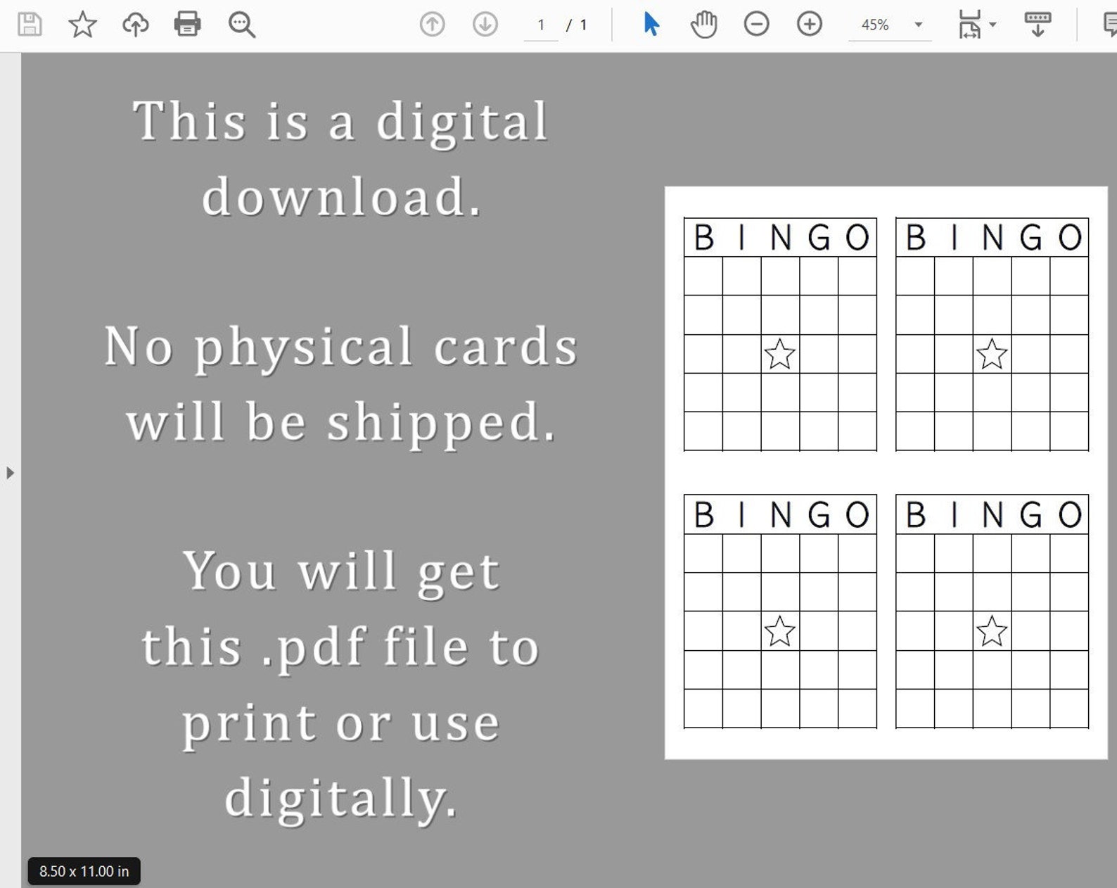 Blank Bingo Card Template, Prints 1, 2, 4, 6, and 9 per Page, Instant ...
