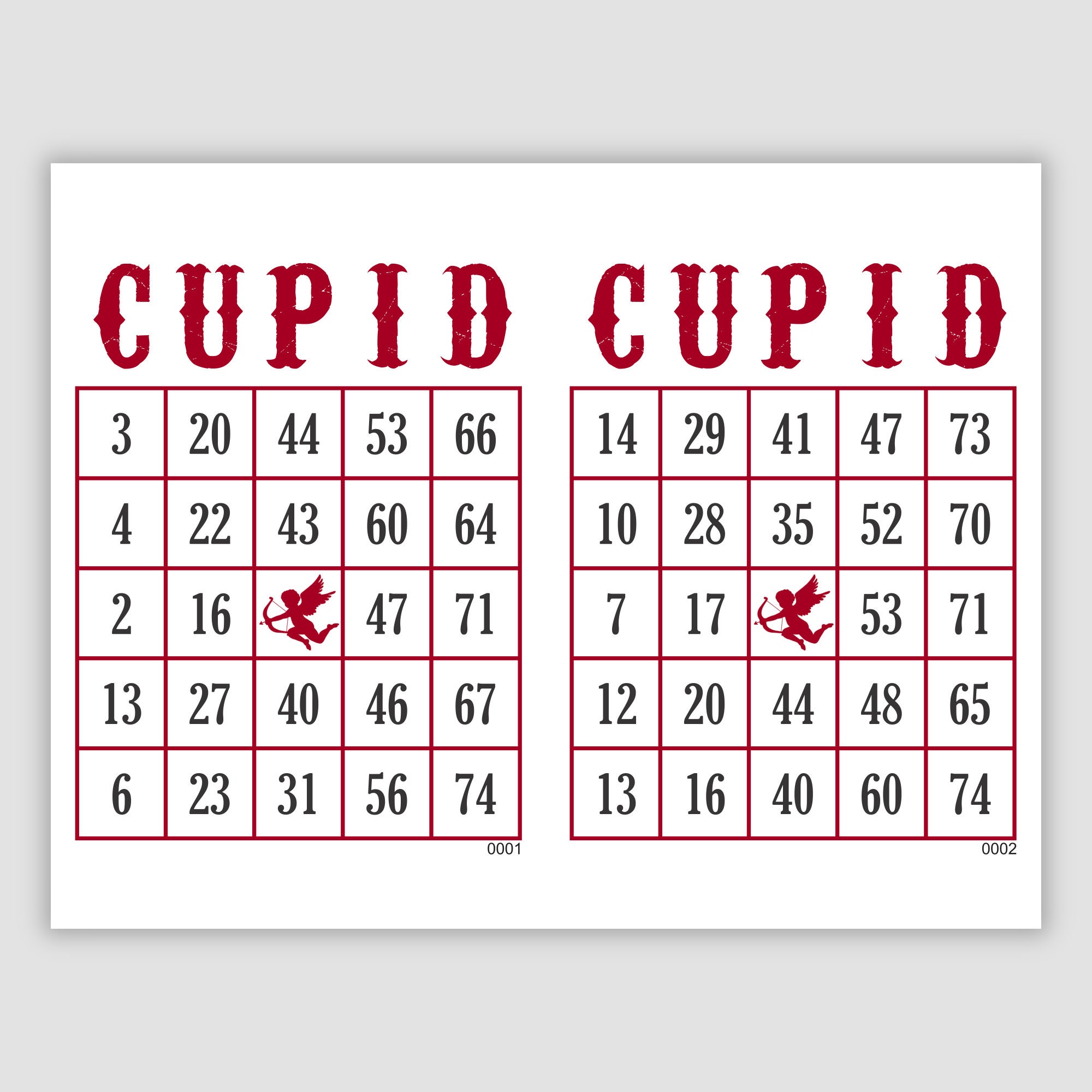 100 Cupid Bingo Cards Pdf Download, 1, 2, and 4 per Page, Instant ...