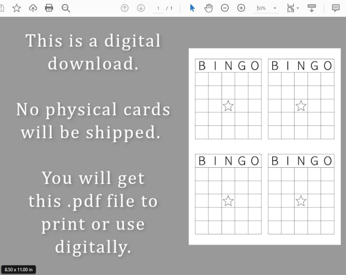 Blank Bingo Card Template, Prints 1, 2, 4, 6, and 9 per Page, Printable ...