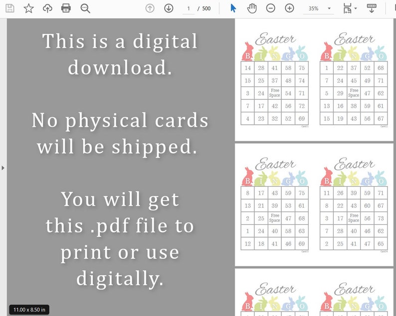 1000 Easter Bingo Cards Pdf Download, 1, 2, and 4 per Page, 75 Call ...
