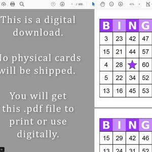 600 Bingo Cards Pdf Download, 1, 2, 4, and 6 per Page, Instant ...