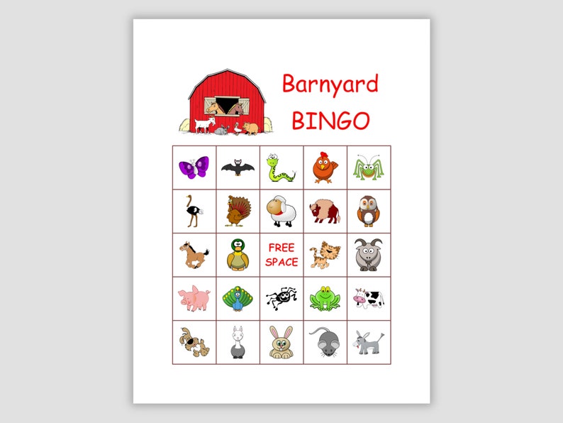 100 Barnyard Animal Themed Picture Bingo Cards 2 per Page - Etsy