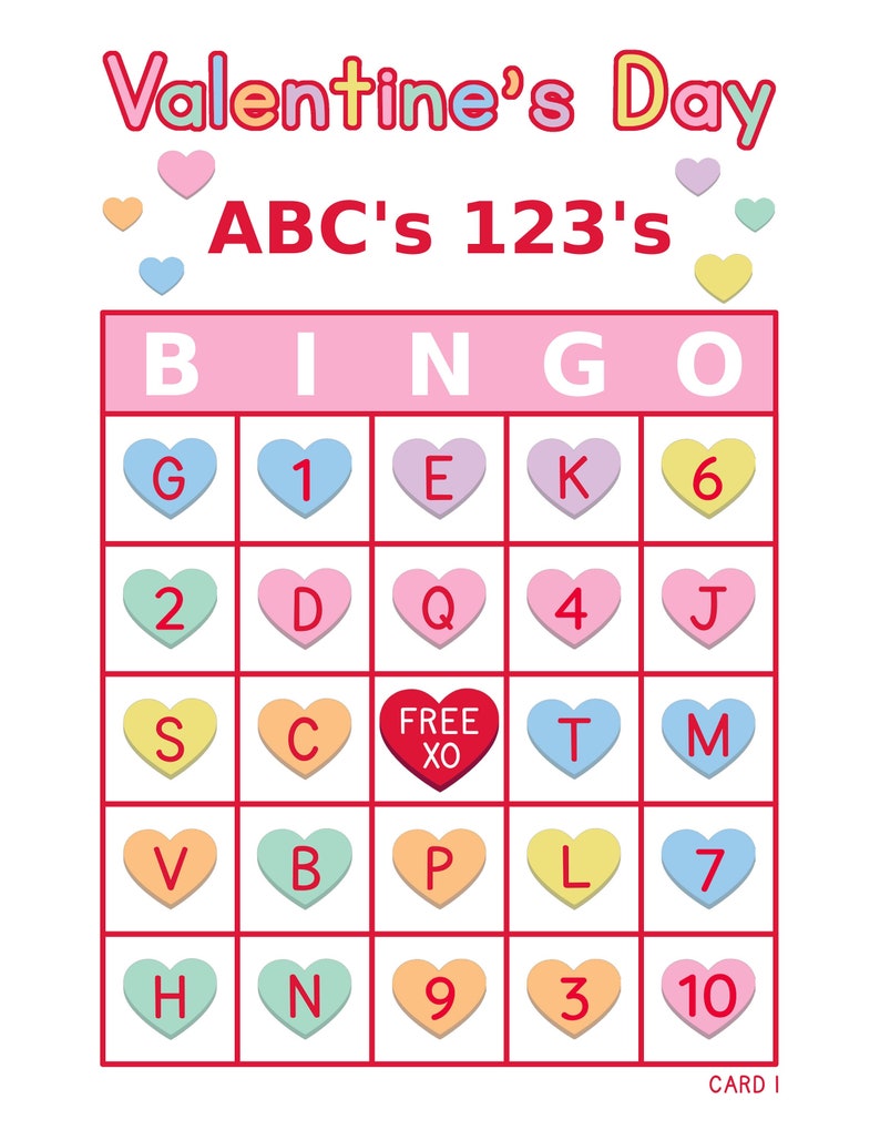 100 Valentines Day Abc's & 123's Bingo Cards Pdf - Etsy