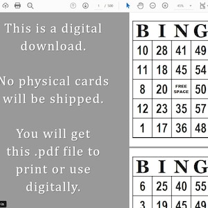 500 Jumbo Printable Bingo Cards Pdf Download, 1, 2, 4, and 6 per Page ...