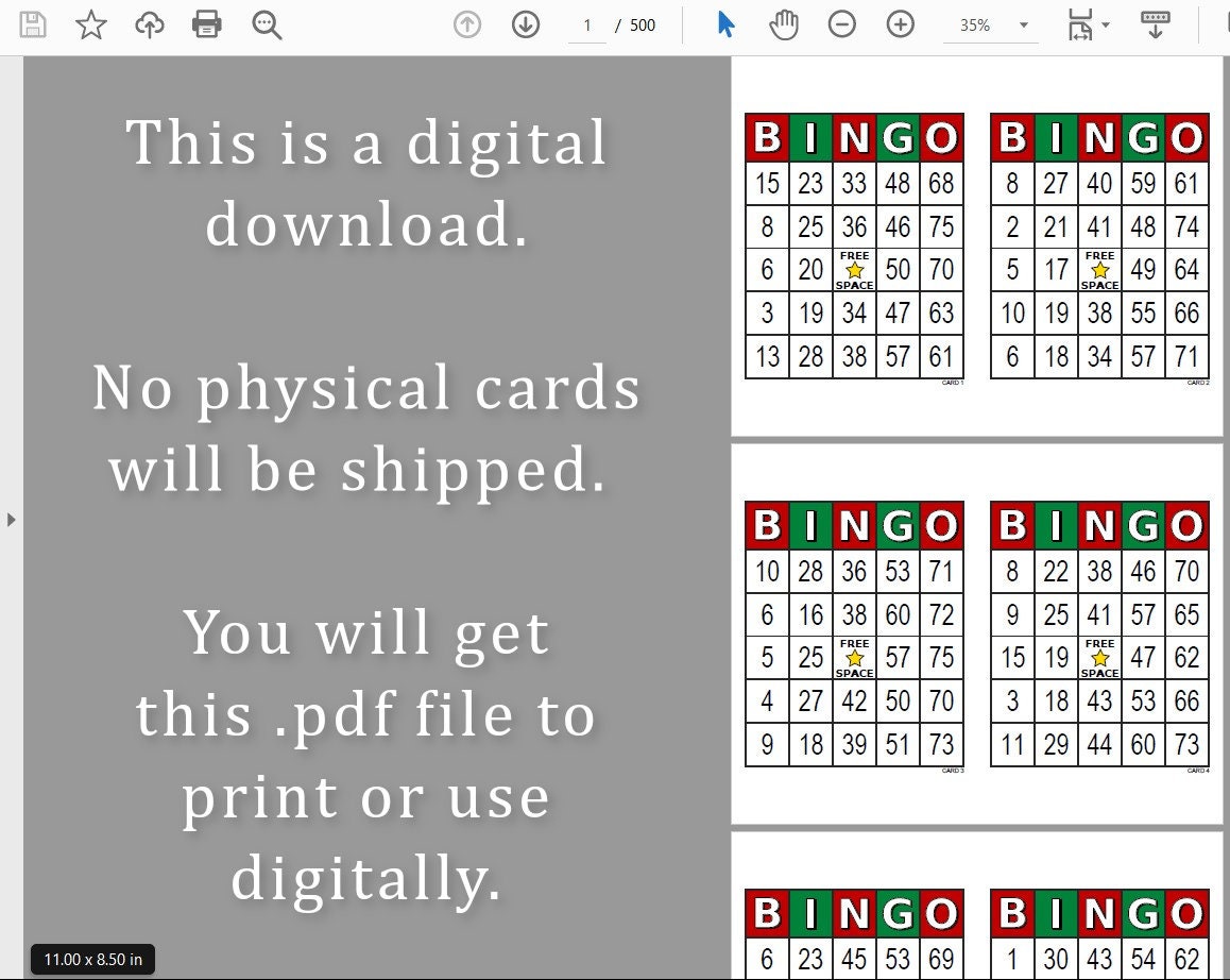 1000 Red and Green Bingo Cards, 1, 2, and 4 per Page, Pdf Download ...