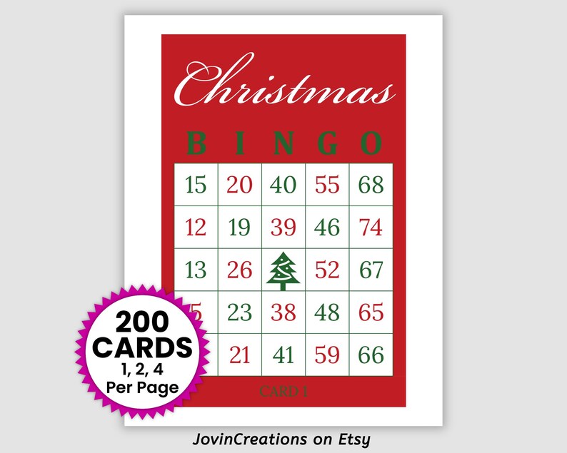 200 Christmas Bingo Cards Pdf Download, 1, 2, and 4 per Page, Instant ...