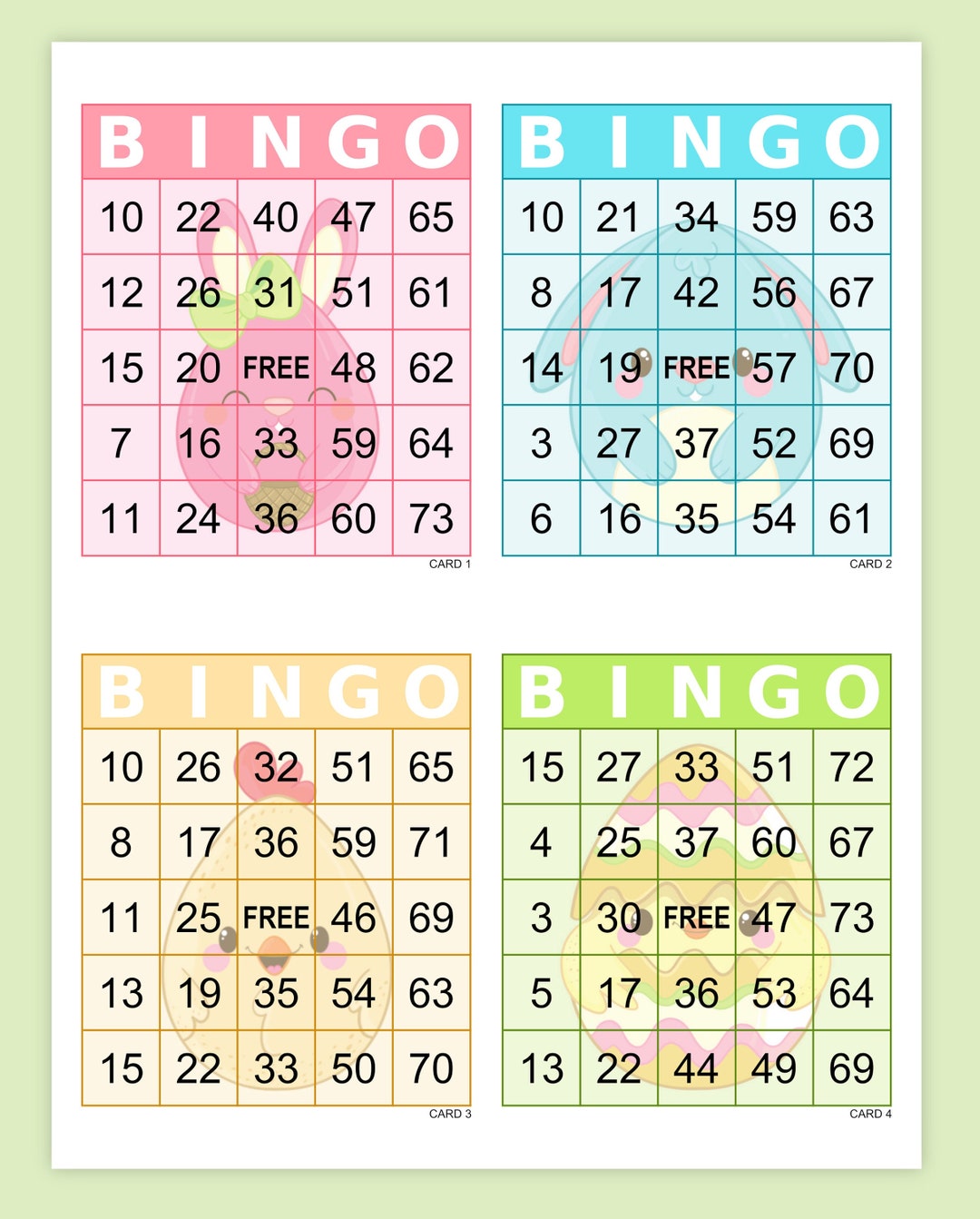 100 Easter Bingo Cards Pdf Download 1 2 and 4 per Page - Etsy