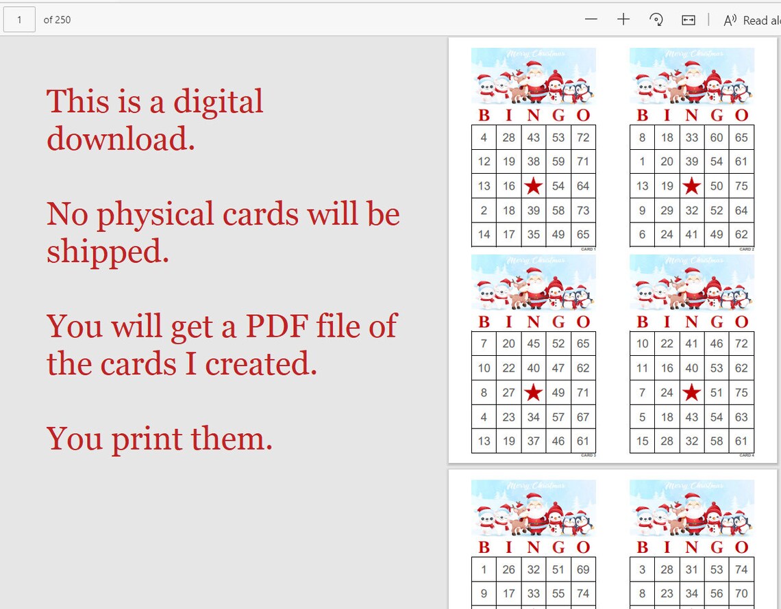 1000 Christmas Bingo Cards Pdf Download 4 per Page Instant - Etsy