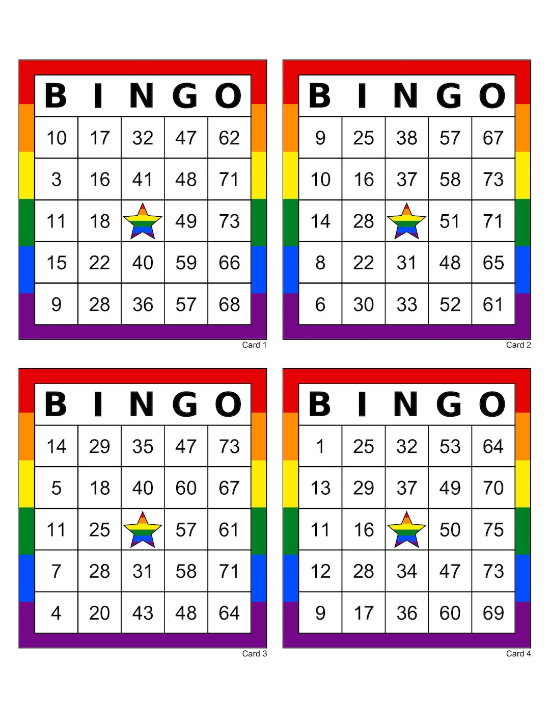 1000 Rainbow Bingo Cards Pdf Download 1 2 4 and 6 per - Etsy