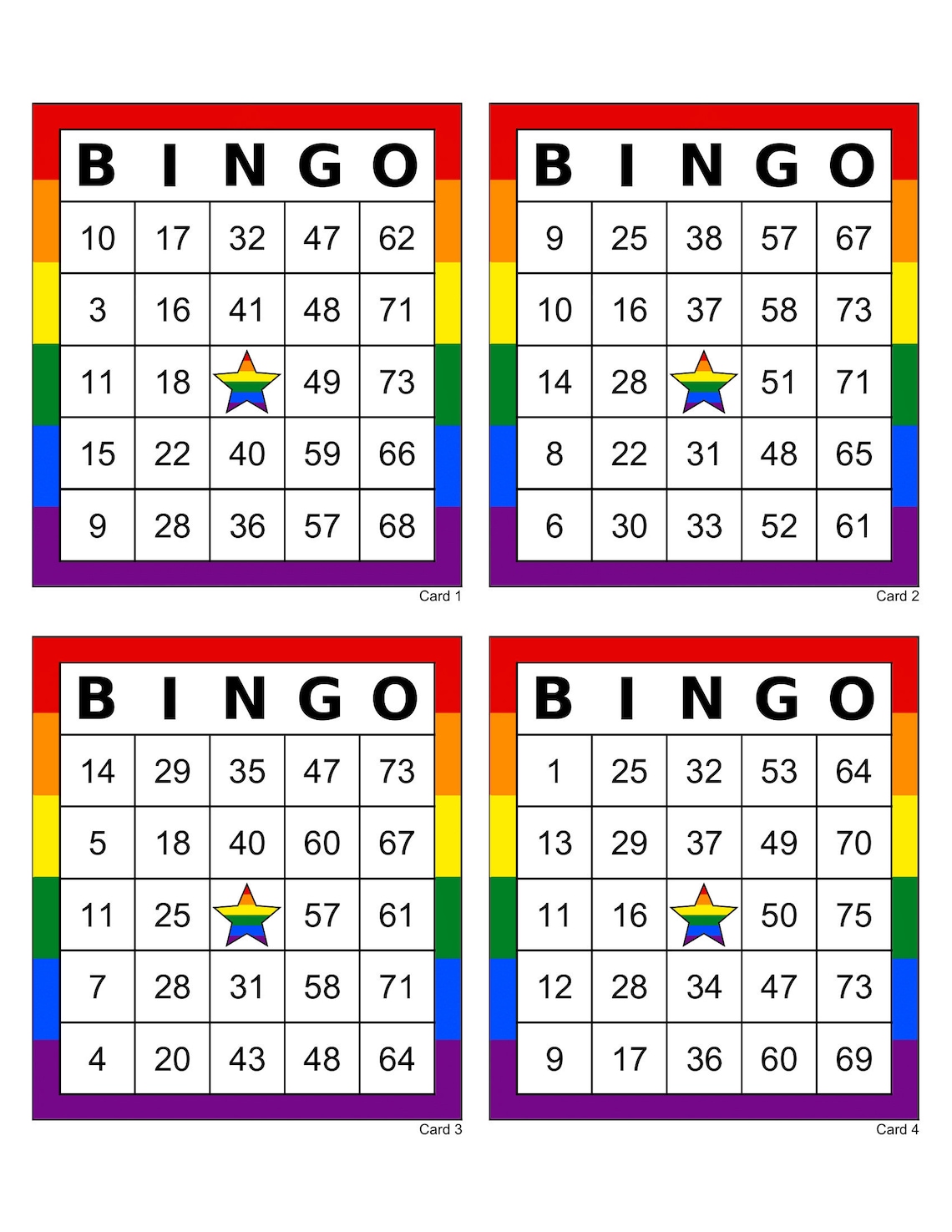 1000 Rainbow Bingo Cards Pdf Download 1 2 4 and 6 per - Etsy