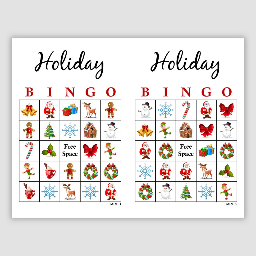 200 Holiday Bingo Cards Pdf Download, 75 Call, 1 and 2 per Page ...