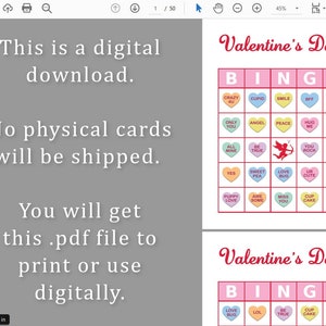 50 Valentine’s Day Bingo Cards Pdf Download, 1 and 2 per Page, Instant ...