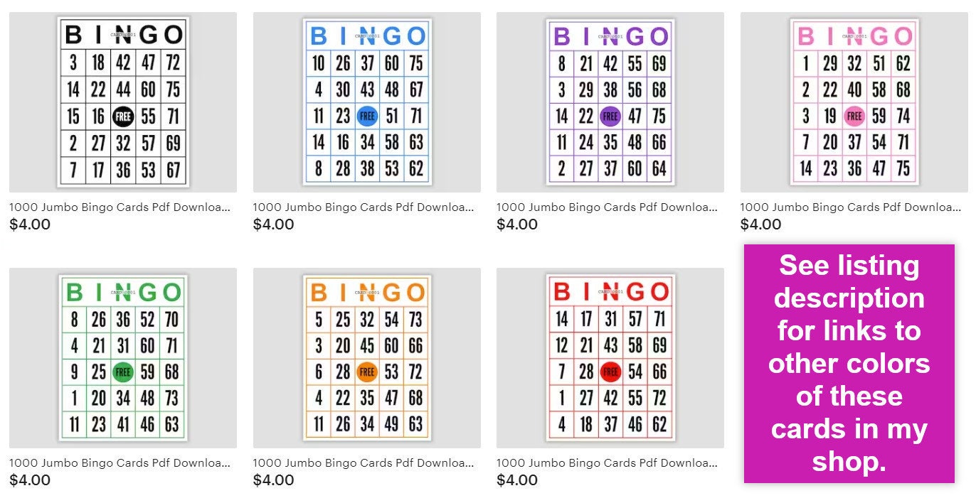 500 Jumbo Bingo Cards Pdf Download, Easily Print 1, 2, 4, 6, or 9 per ...