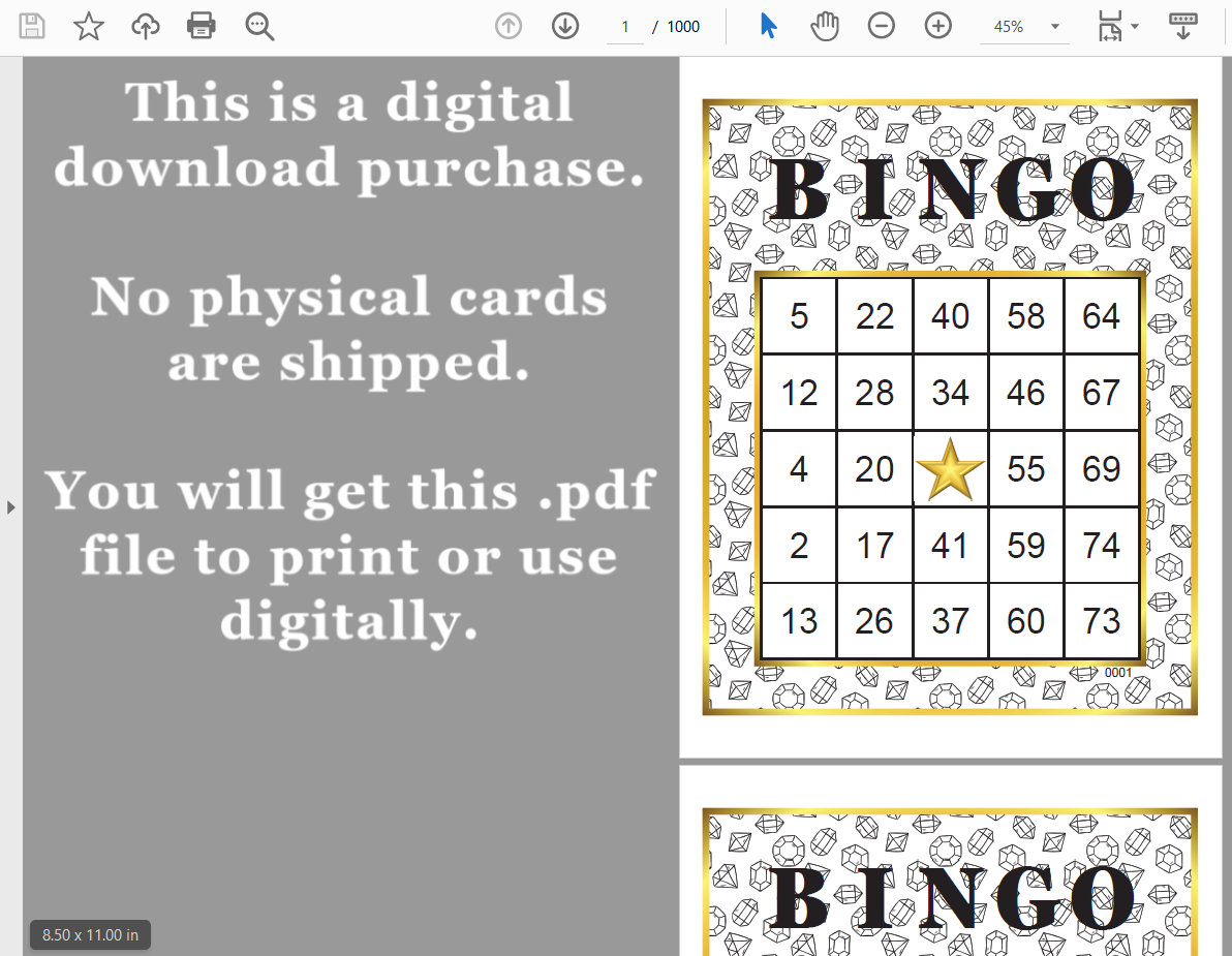 1000 Bingo Cards Pdf Download, 1, 2, and 4 per Page, Instant Printable ...