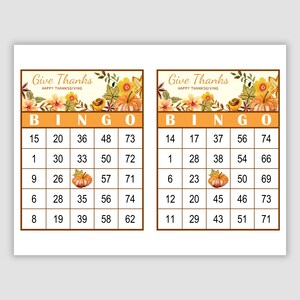 1000 Thanksgiving Bingo Cards, 1, 2, and 4 per Page, Intant Printable ...