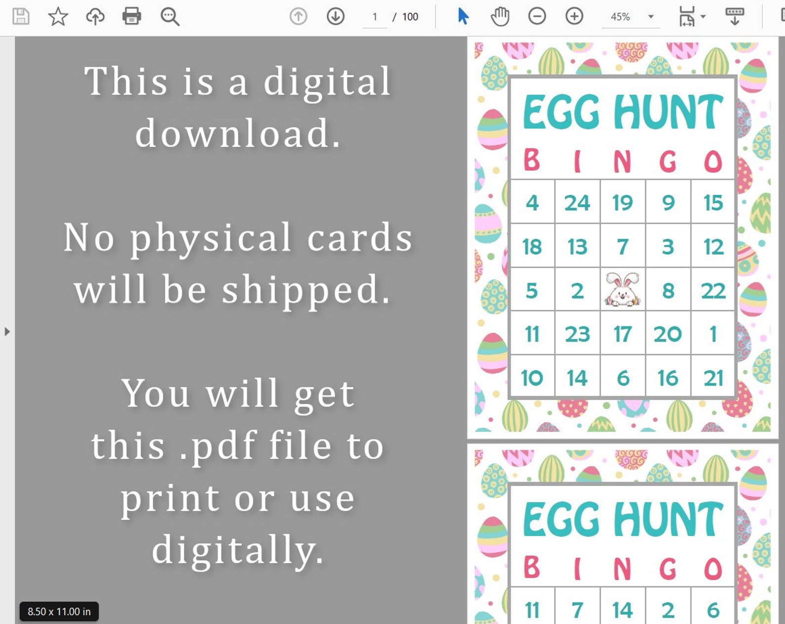 100 Egg Hunt Bingo Cards, 1, 2, and 4 per Page, Bingo or Scavenger Hunt ...