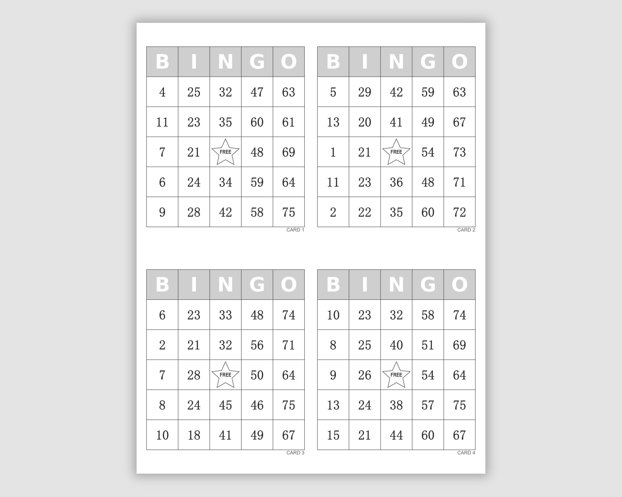 1000 Bingo Cards Pdf Download, 4 per Page, Instant Printable Fun Party ...