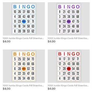 1000 Jumbo Bingo Cards Pdf Download, 1 per Page, Instant Printable Fun ...