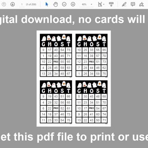 GHOST Bingo Cards 1000 Cards 1 2 and 4 per Page Instant - Etsy