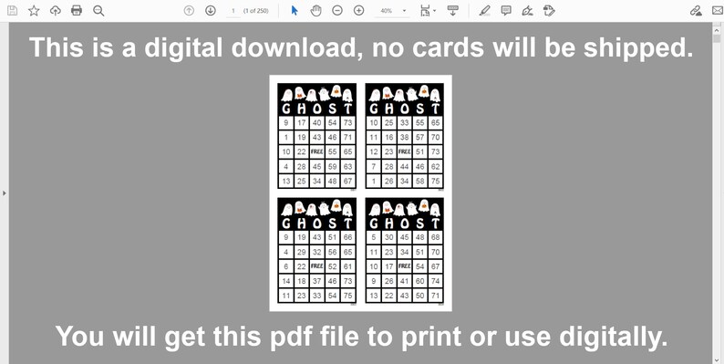 GHOST Bingo Cards 1000 Cards 1 2 and 4 per Page Instant - Etsy