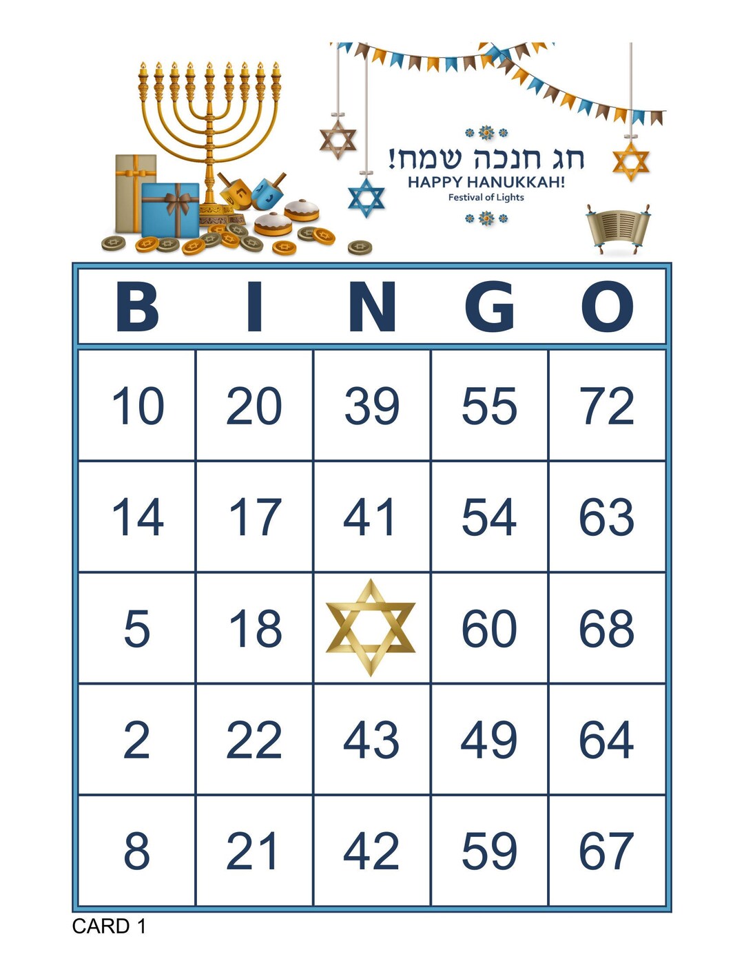 1000 Happy Hanukkah Bingo Cards Pdf Download, 1, 2, and 4 per Page ...