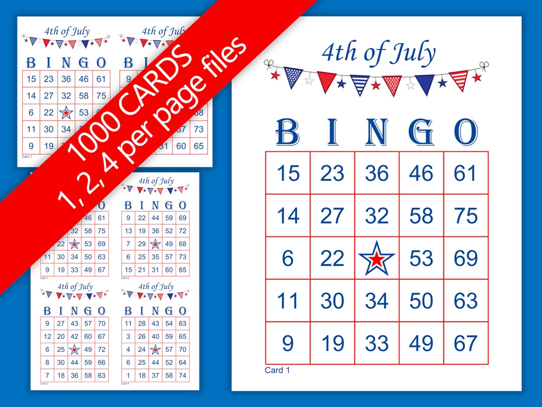 1000 Fourth of July Bingo Cards, Pdf Download, 1, 2, and 4 per Page ...