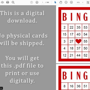 500 Valentine's Day Bingo Cards Pdf Download, 1, 2, and 4 per Page ...