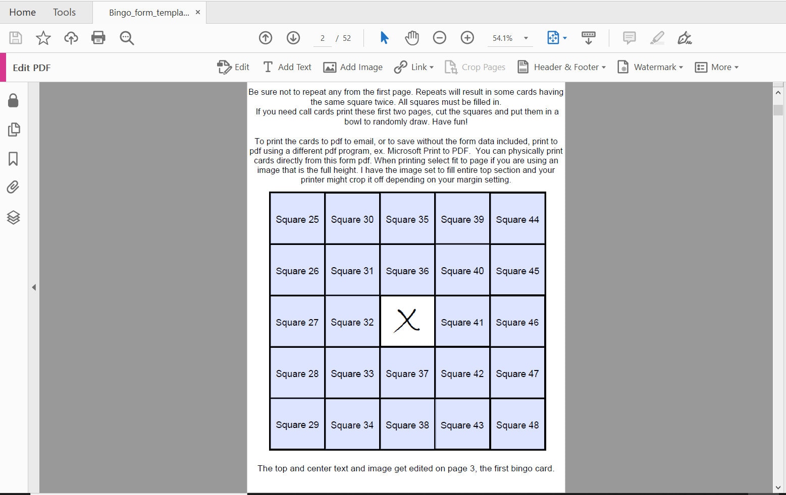 Custom Bingo Template, 50 Cards Automatically Fill, 48 Call, Top and ...