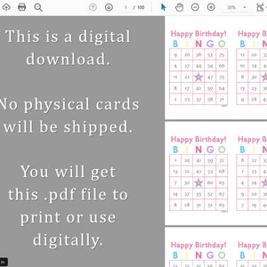 200 Birthday Bingo Cards, Pdf Download, 2 per Page, 75 Call, Instant ...