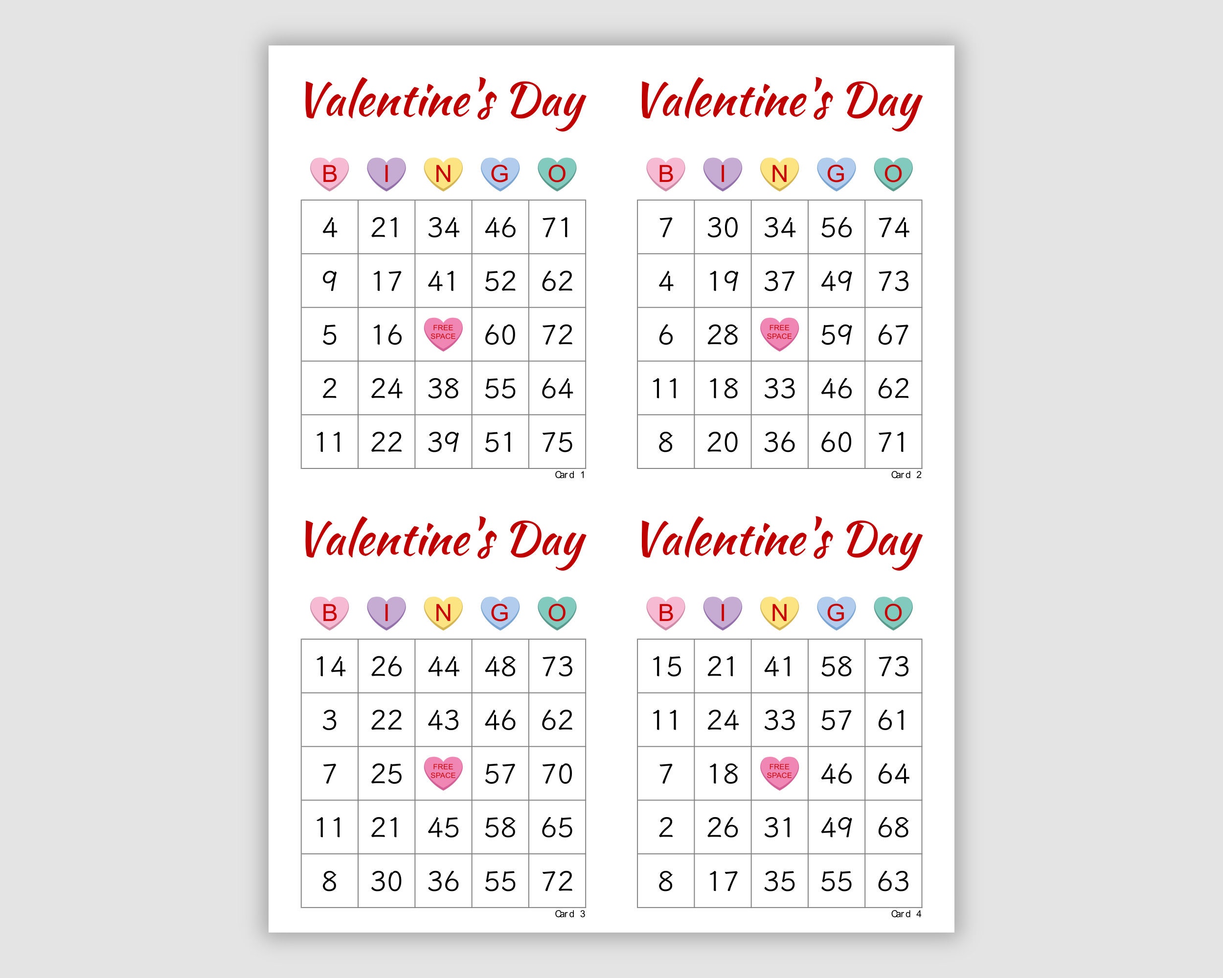 1000 Valentine's Day Bingo Cards Pdf Download, 1, 2, and 4 per Page ...