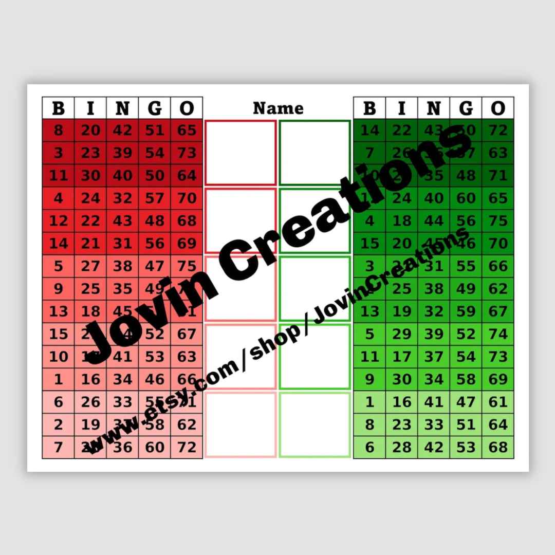 Red and Green Bingo Boards, 2 Mixed and 1 Blank, 10 Blocks, 75 Call ...
