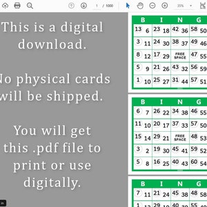 1000 Double Bingo Cards Pdf Download, 1, 2, and 4 per Page, Instant Printable Fun Party Game ...