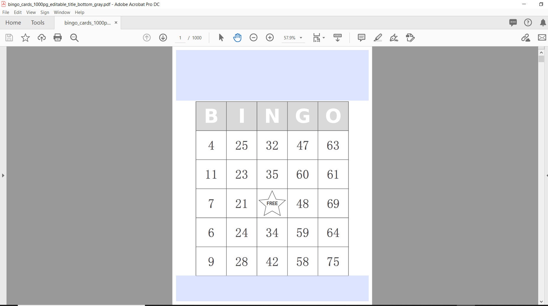 1000 Editable Bingo Cards Template, 75 Call, Top and Bottom Text Edits ...