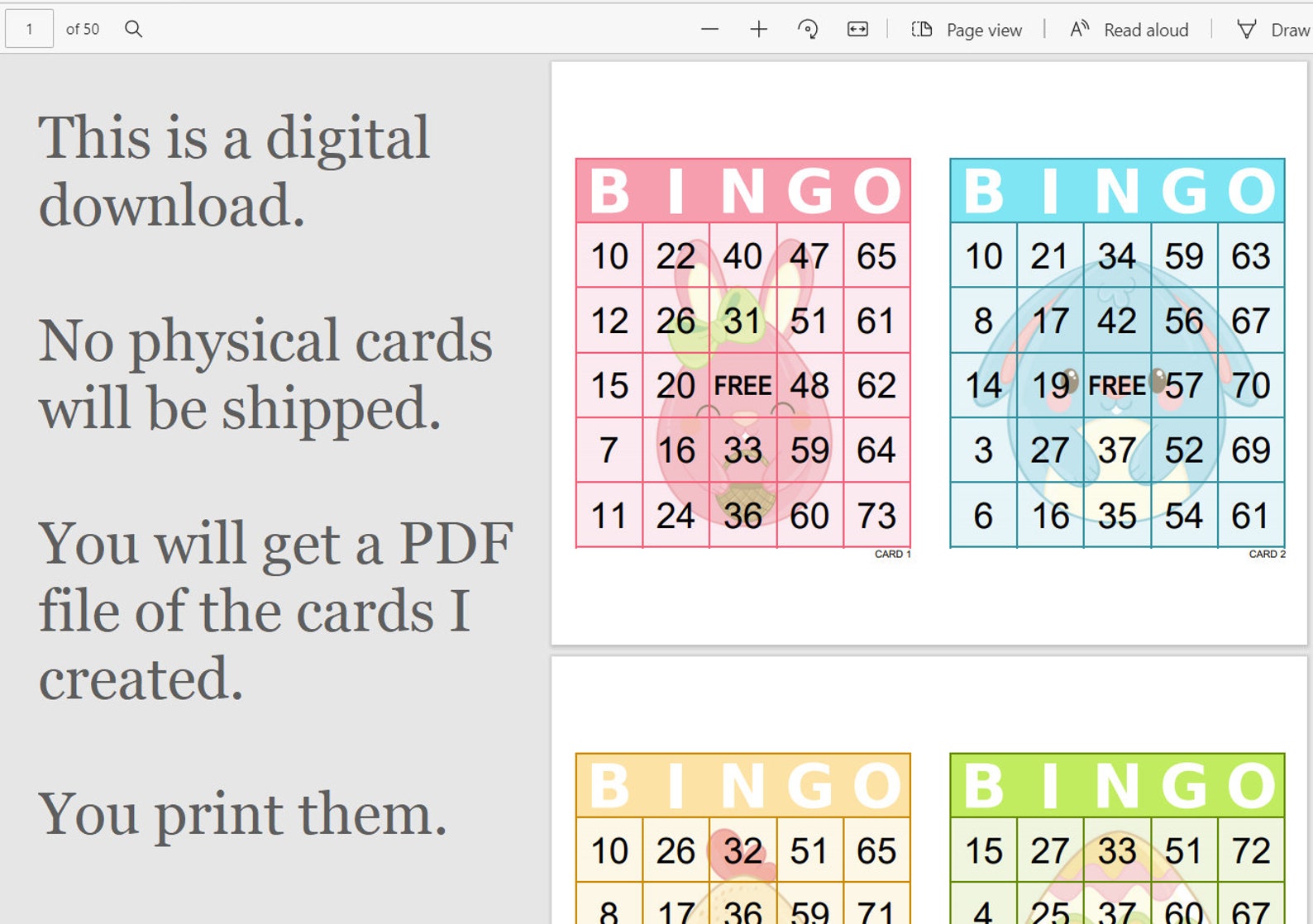 100 Easter Bingo Cards Pdf Download 1 2 and 4 per Page - Etsy