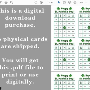 200 St. Patrick's Day Bingo Cards Pdf Download, 1, 2, and 4 per Page ...