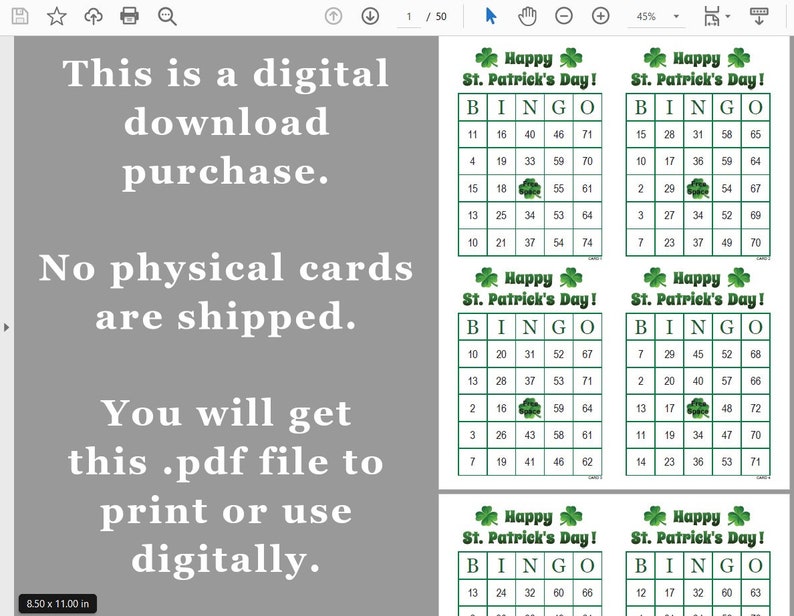 200 St. Patrick's Day Bingo Cards Pdf Download, 1, 2, and 4 per Page ...