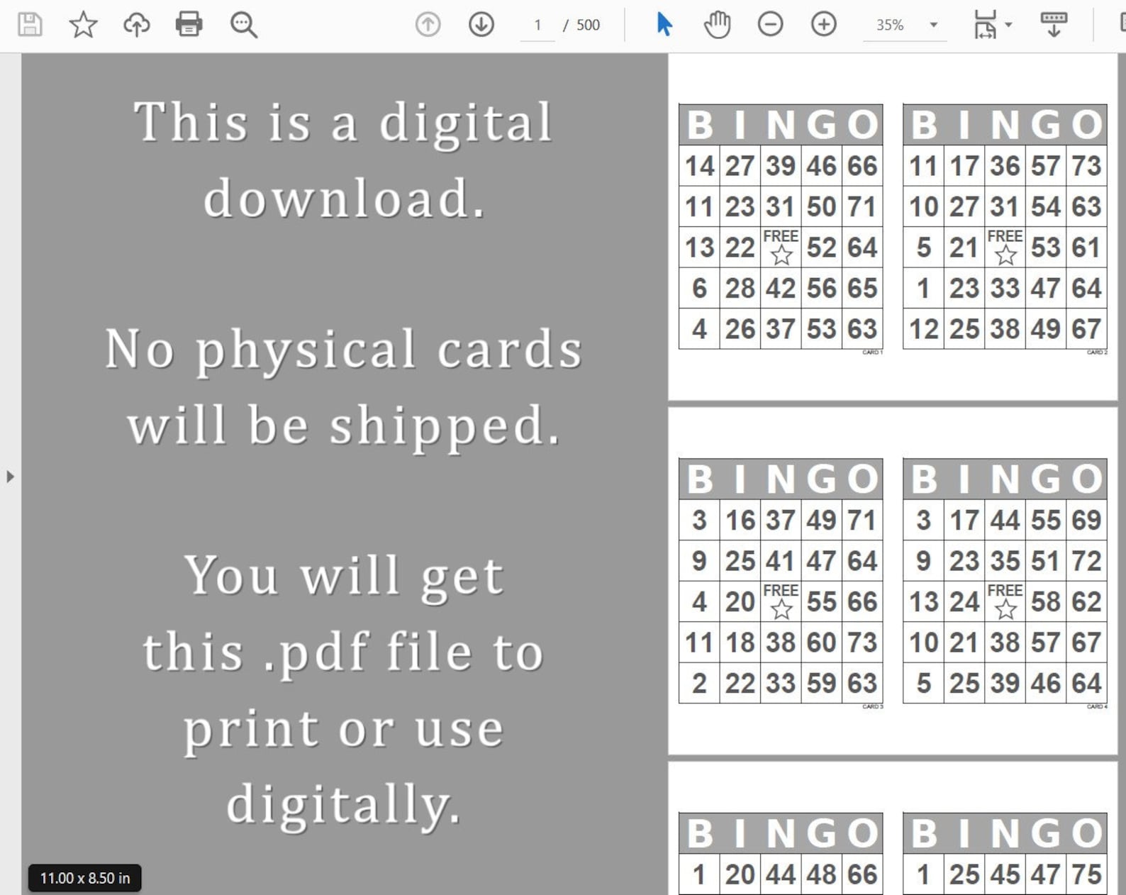 1000 Bingo Cards Pdf Download, 1, 2, and 4 per Page, Large Print ...